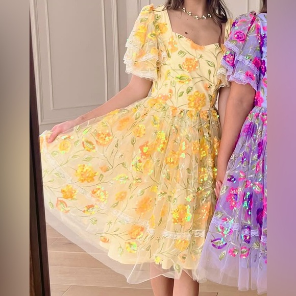 JessaKae | Dresses | Nwt Jessakae Bramble Dress Yellow Sequin Flowers ...